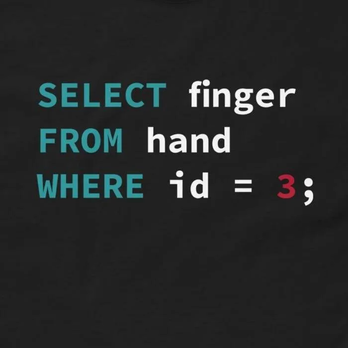 Select finger From hand Where id = 3 T-Shirt - SQL Developer Query ...